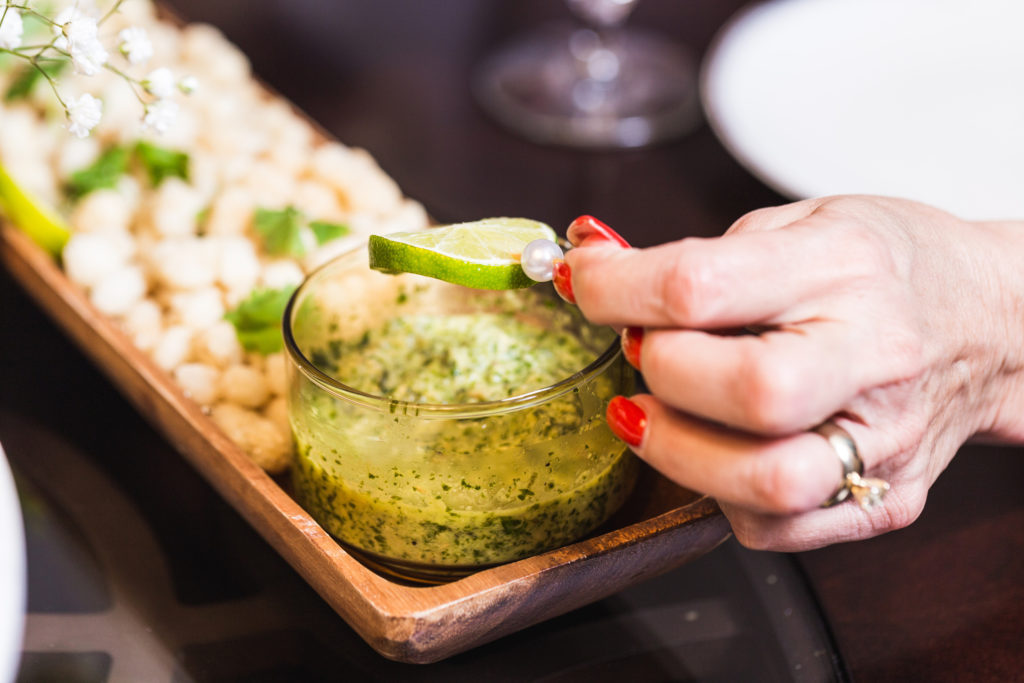 Fried Hominy with Cilantro Pepita Pesto - Sweet Life